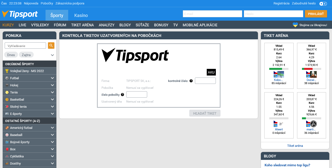Tipsport - kontrola stávkových tiketov