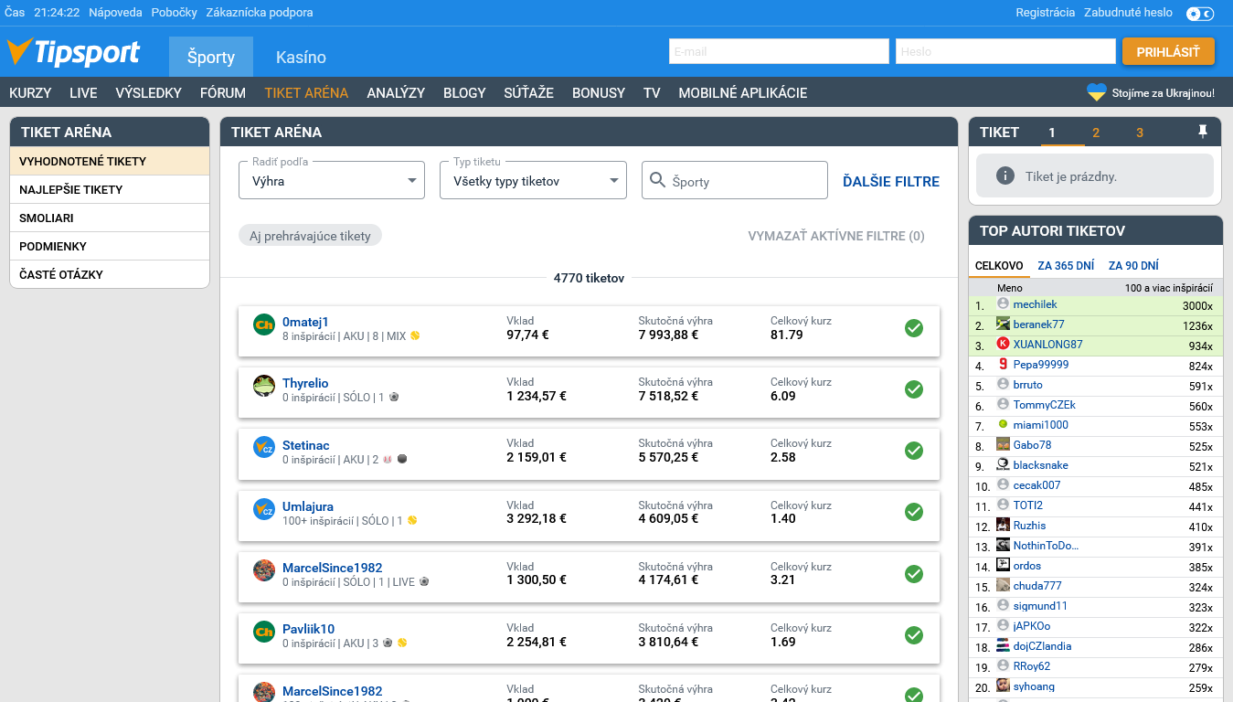 Vyplácanie tiketu pri Tipsporte | SK stávkové kancelárie online